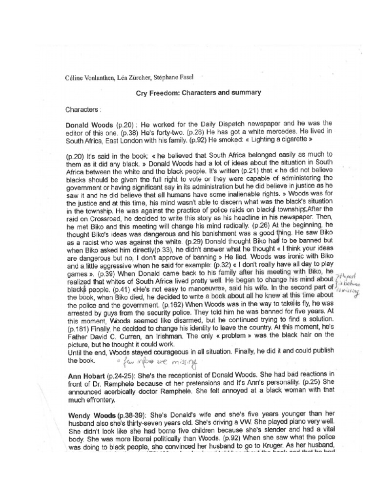 Cry Freedom Characters | PDF