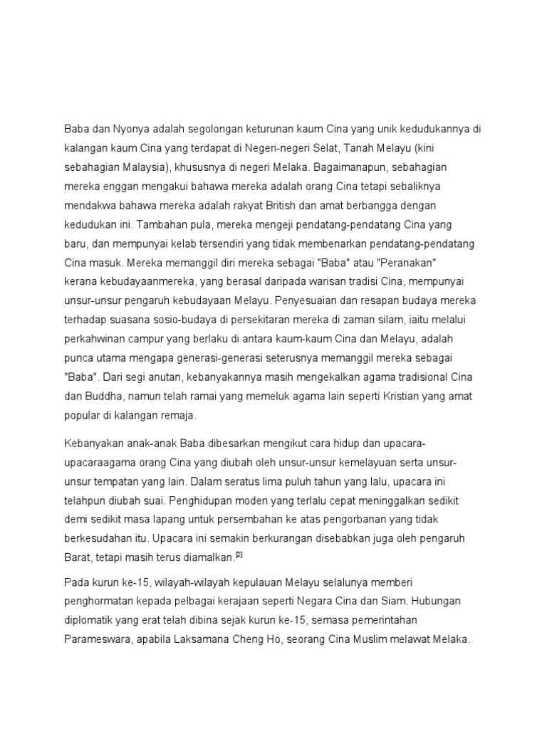 Budaya dan Warisan Baba Nyonya | PDF