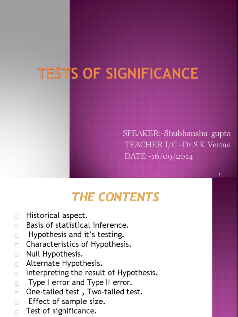 Tests of Significance | PDF | Statistical Hypothesis Testing | Type I ...