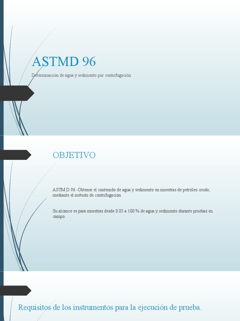 ASTMD 96 y ASTM D 4007 | PDF | Centrífugo | Agua