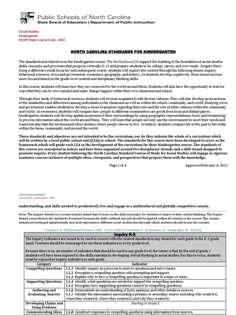 New North Carolina Social Studies Curriculum Guidelines | PDF ...