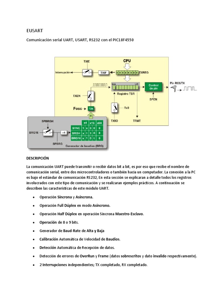 Configuración y uso de la comunicación serial UART/USART con PIC18F4550 | PDF | Poco ...