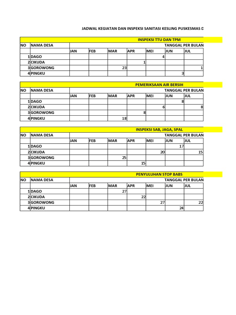 Jadwal Inspeksi Sanitasi Dan Kunjungan Pustu | PDF