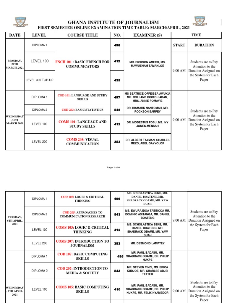 GIJ First Semester Exam Timetable 2021 | PDF | Science | Human Nature