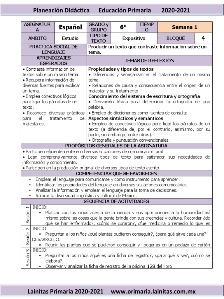 Planeación Didáctica Español 6° Primaria | PDF | México | Náhuatl