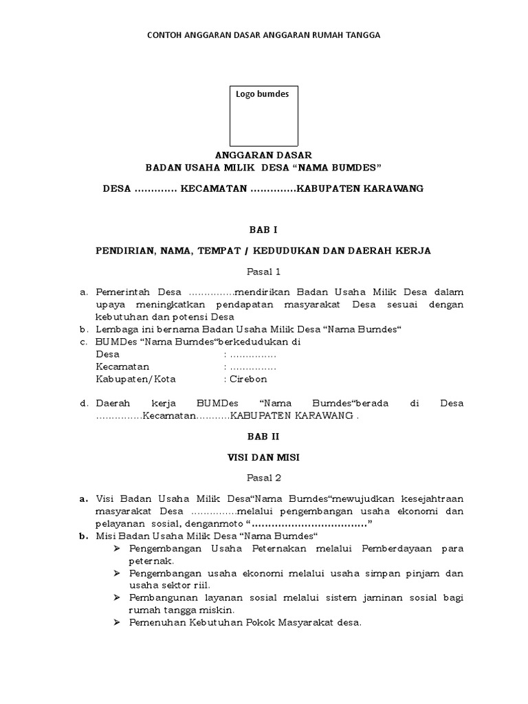 Contoh Ad Art Bumdes Pdf