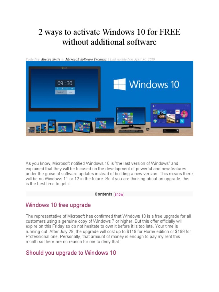 Activate Windows 10 for Free: 2 Methods | PDF