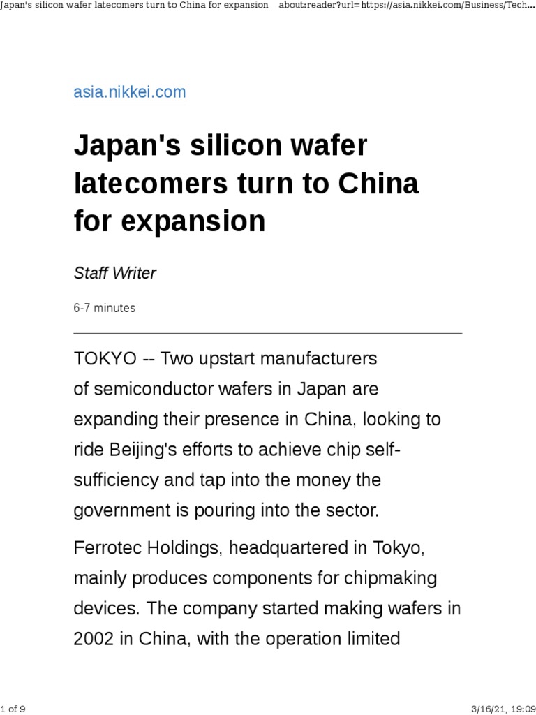 Japan's Silicon Wafer Latecomers Turn To China For Expansion | PDF ...