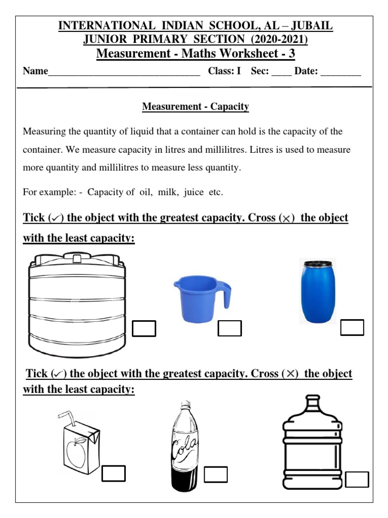 Measurement - Maths Worksheet - 3: International Indian School, Al ...