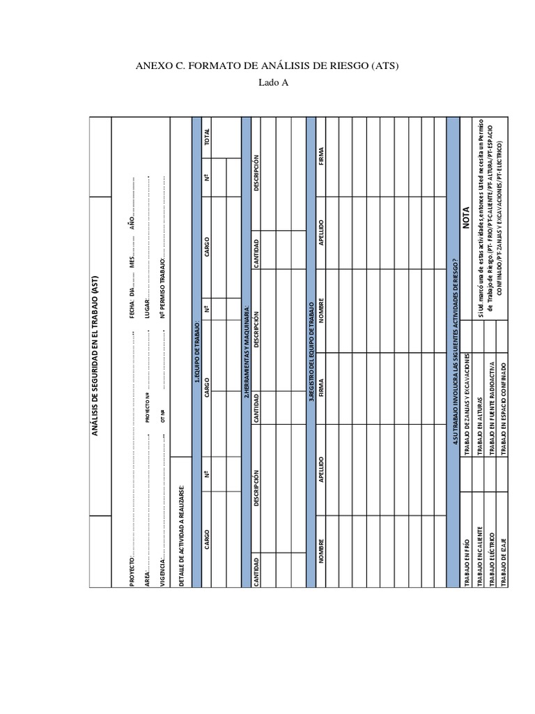 Anexo C. Formato de Análisis de Riesgo (Ats) | PDF
