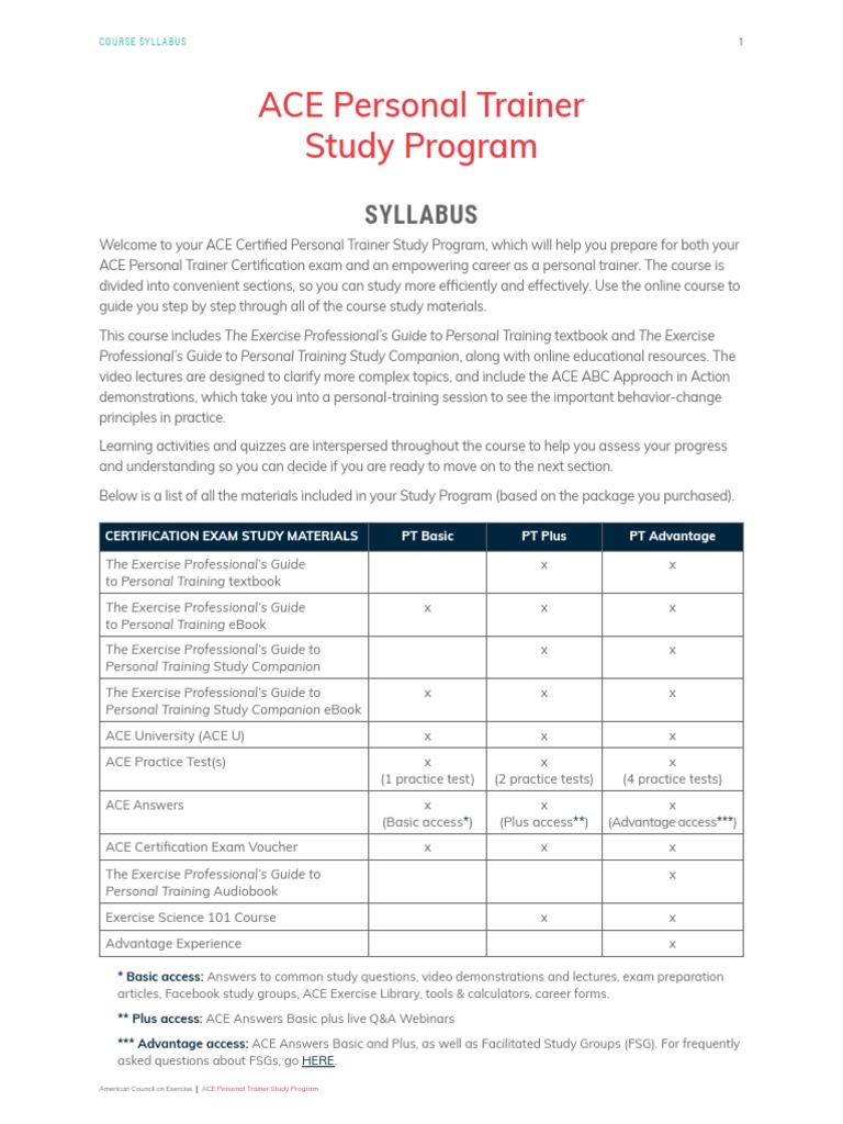 ACE Personal Trainer Study Program: Syllabus | PDF | Personal Trainer ...
