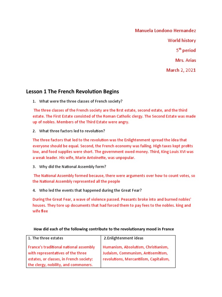 Guided Readings Lesson 1 and 2 | PDF | Reign Of Terror | French Revolution