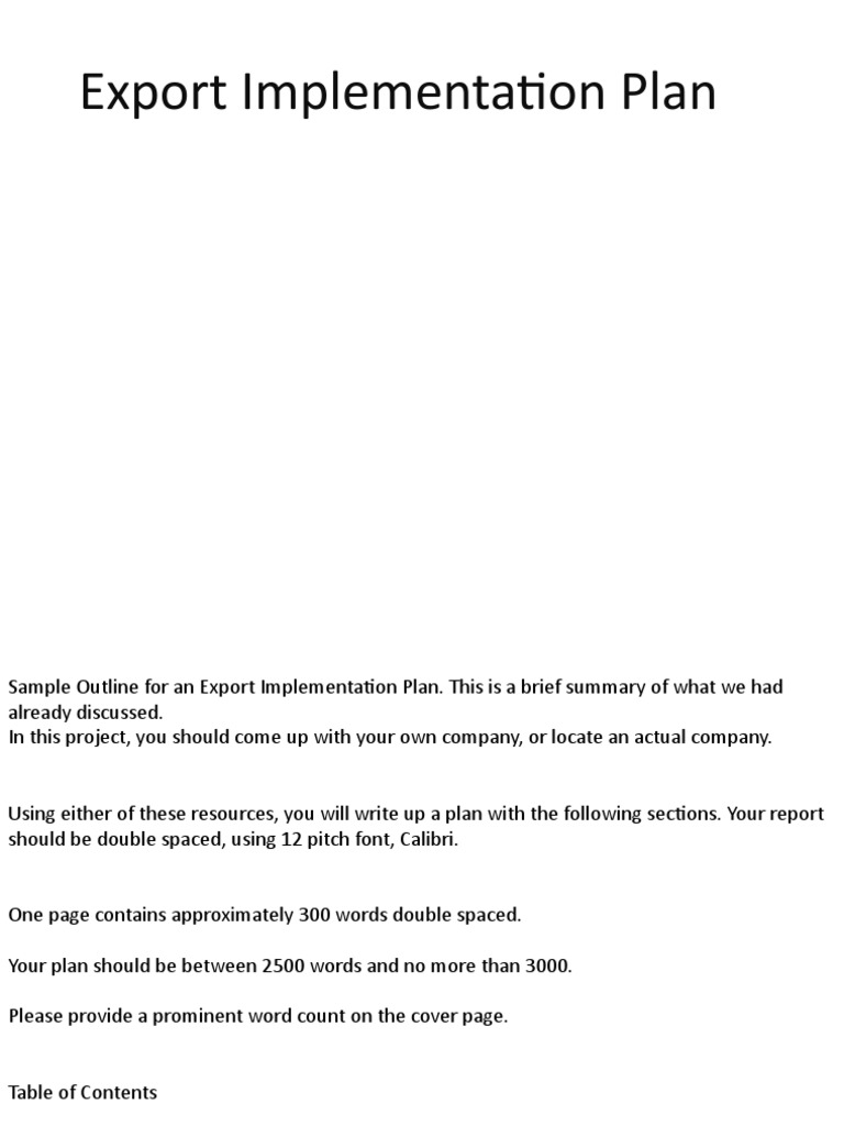 Export Implementation Plan Outline | PDF