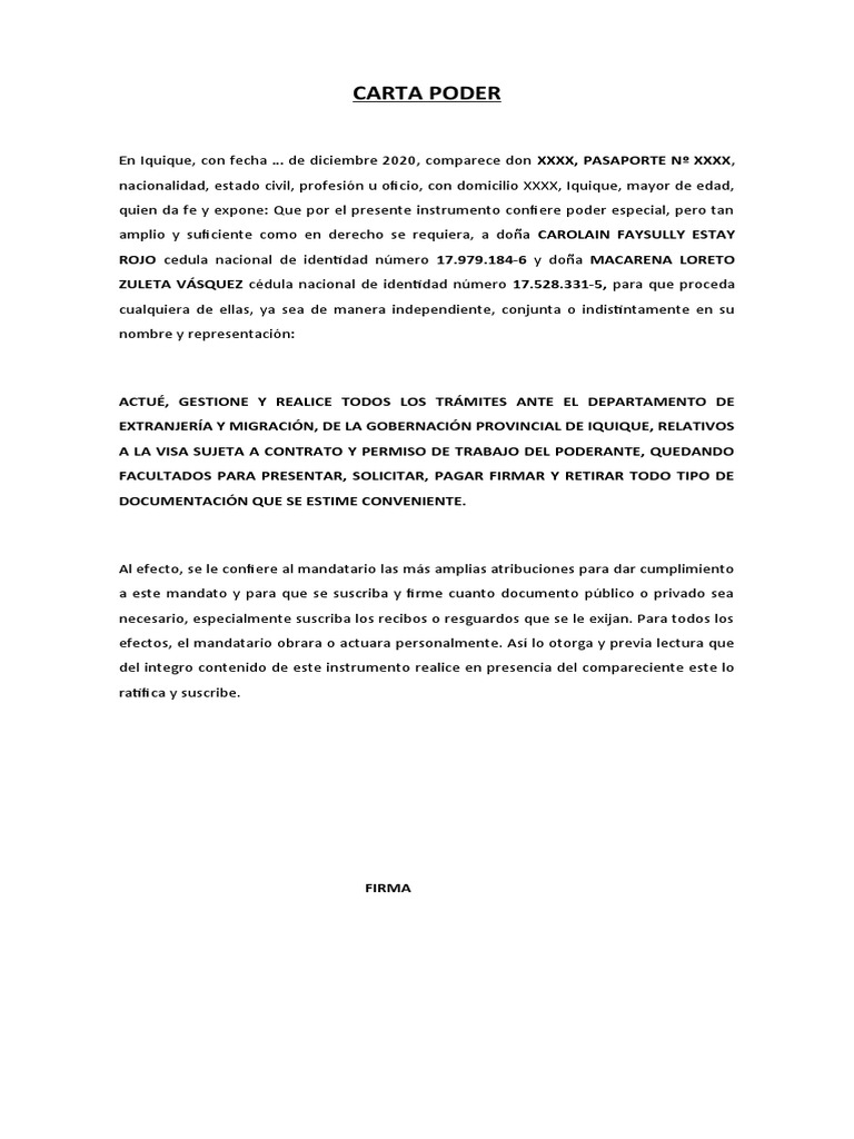 Carta Poder para Tramitaciones en Dep. Extranjeria | PDF