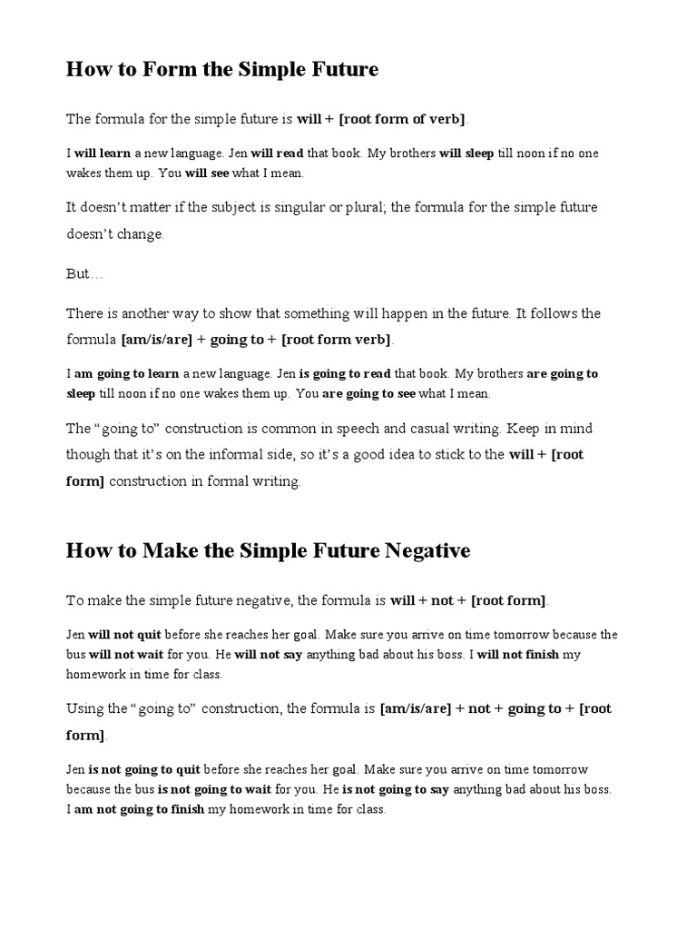 How To Form The Simple Future: Form) Construction in Formal Writing ...