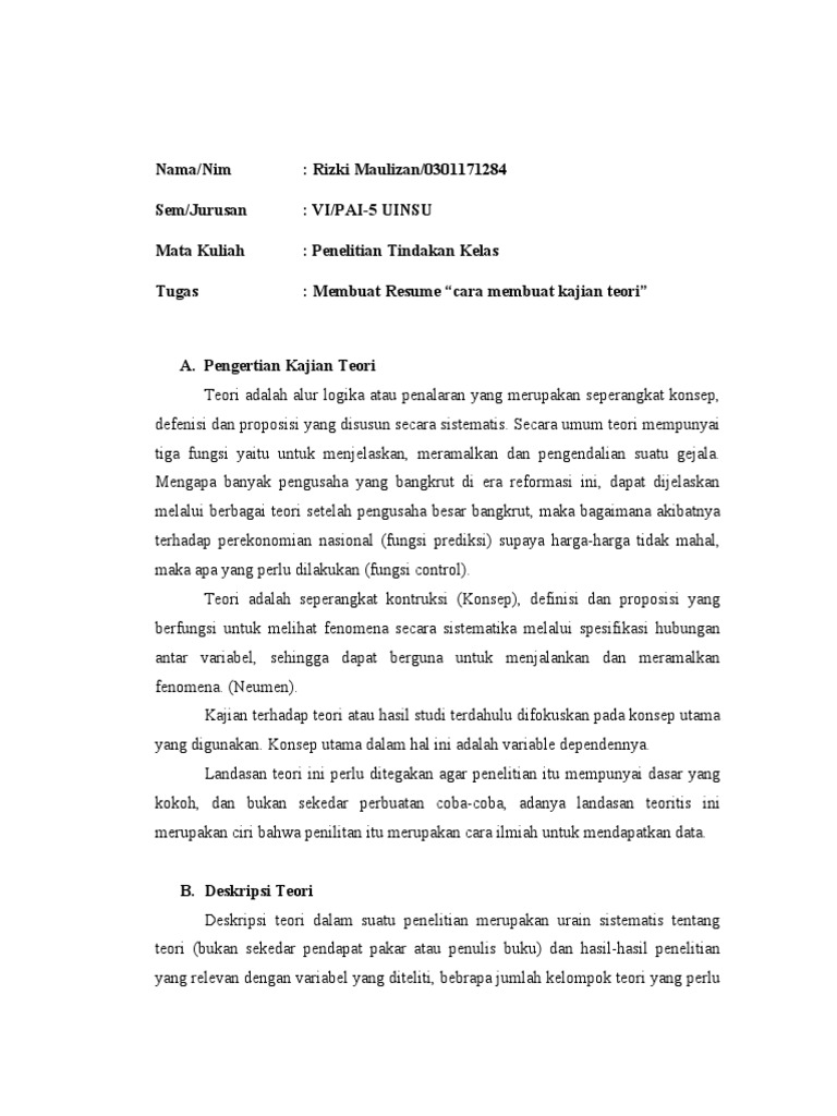 Cara Membuat Kajian Teori - PTK | PDF