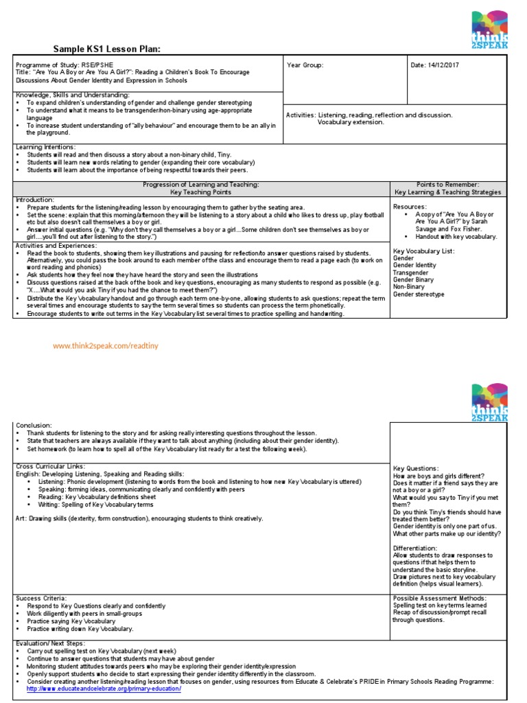 Are You A Boy or Are You A Girl Lesson Plan | PDF | Vocabulary | Phonics