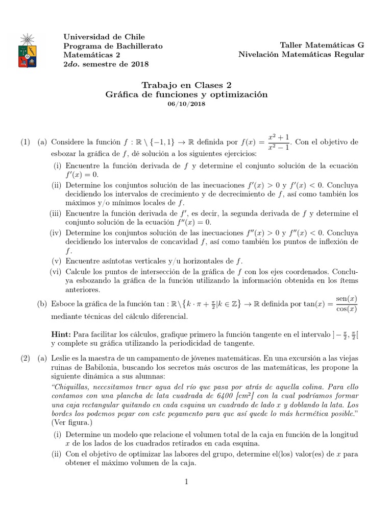 Taller 2 Mate 2 2018 GR Fico de Funciones y Optimizaci N | PDF | Función (Matemáticas) | Derivado
