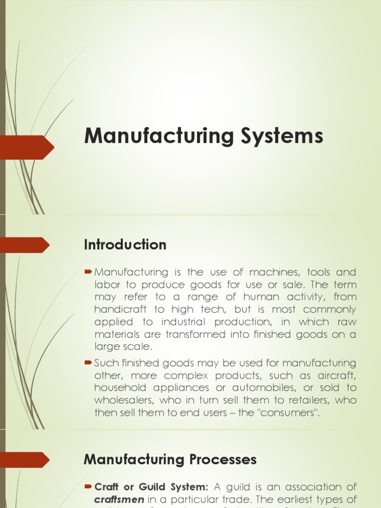 Manufacturing Systems | PDF | Mass Production | Lean Manufacturing