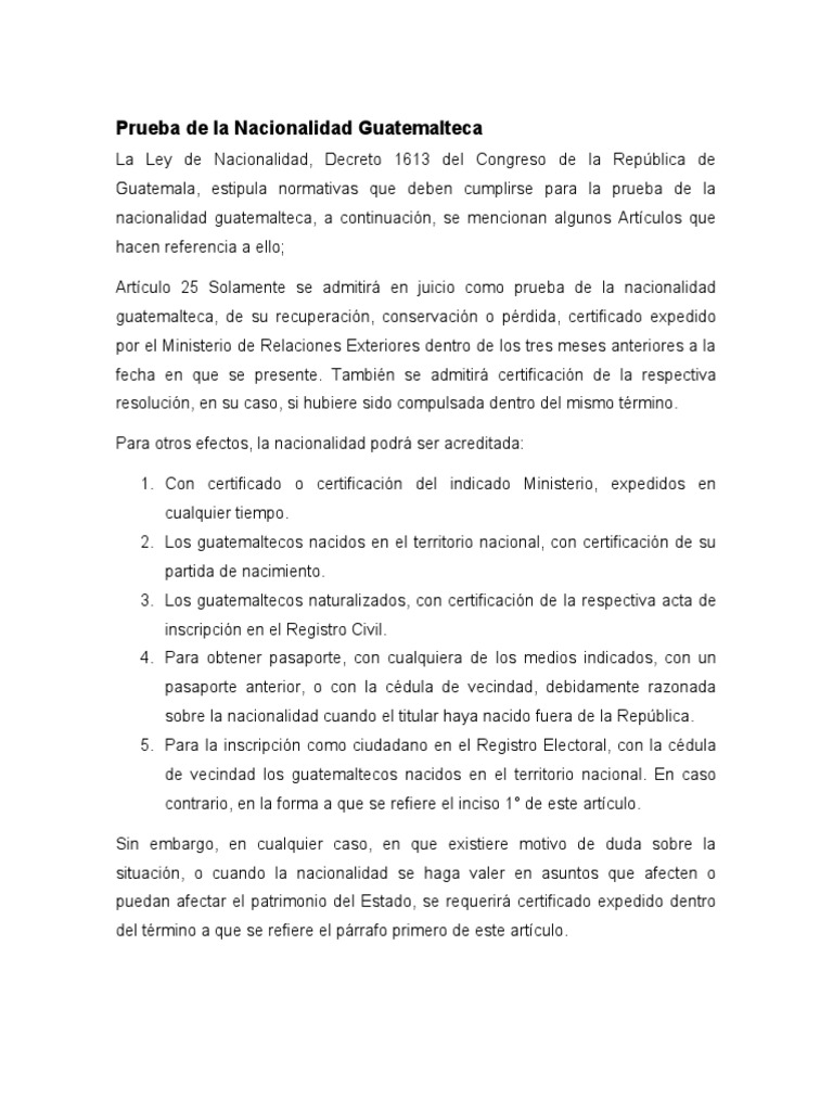 Prueba de La Nacionalidad Guatemalteca | PDF | Nacionalidad | Guatemala