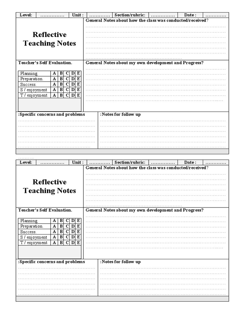 Reflective Teaching Notes Template | PDF | Educational Psychology ...