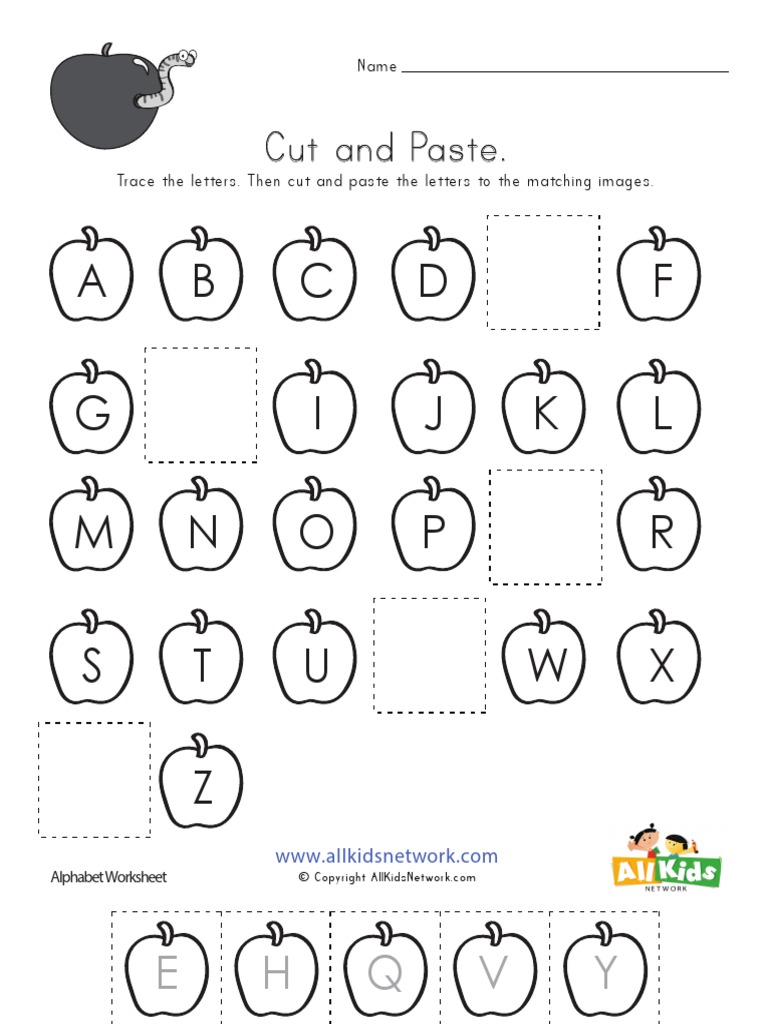 Apple Cut Paste Missing Letters Worksheet | PDF