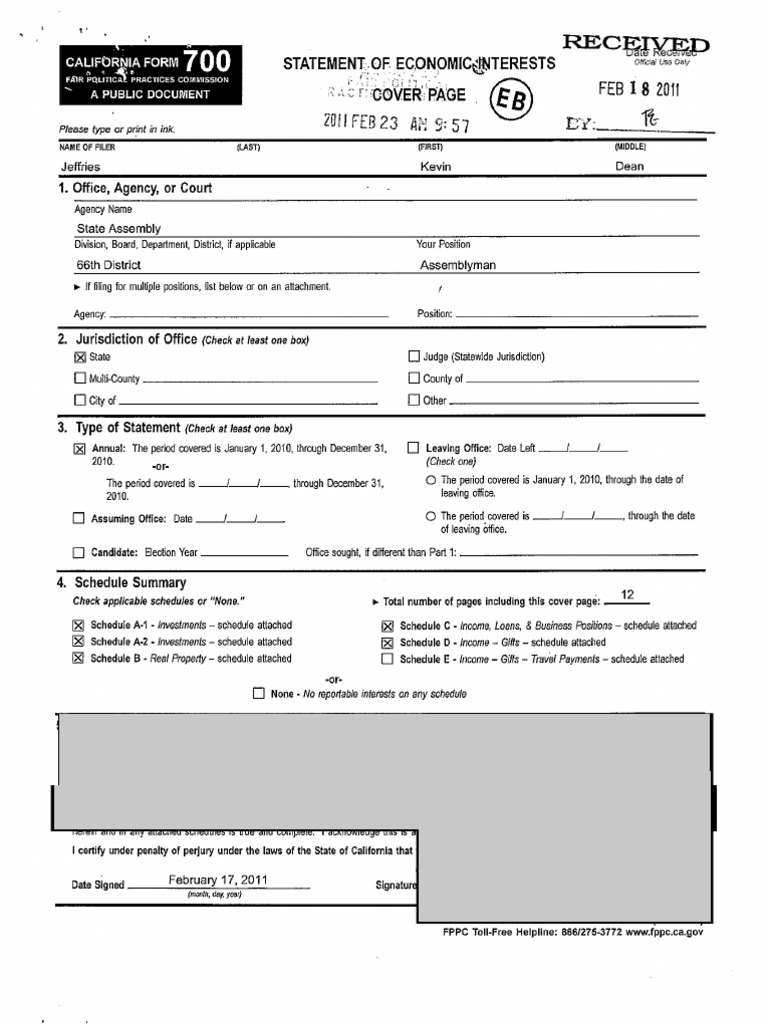 California Form 700 Economic Interests | PDF | Loans | Political Economy