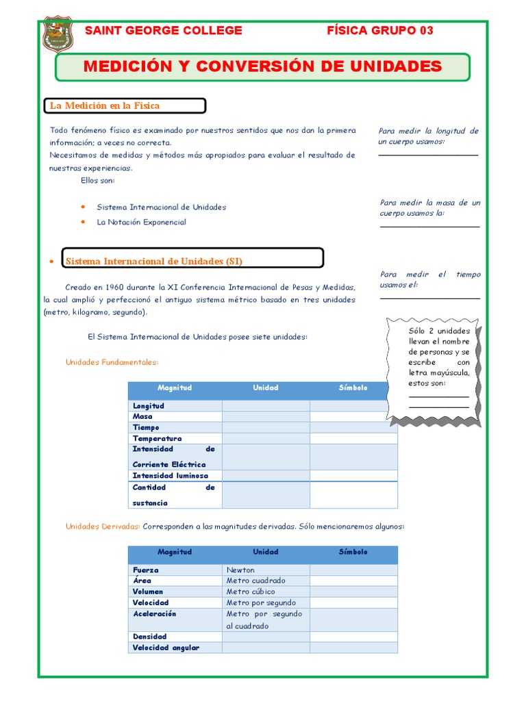 Medición y Conversión de Unidades | PDF | Sistema Internacional de ...