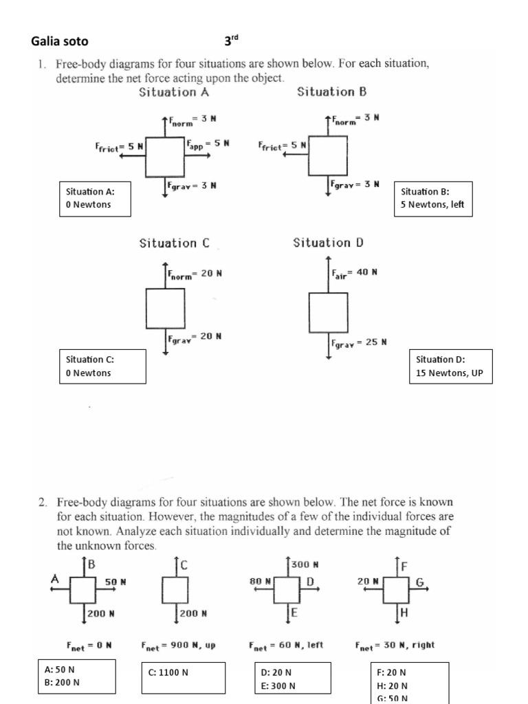 Free Body Diagrams Worksheet | PDF