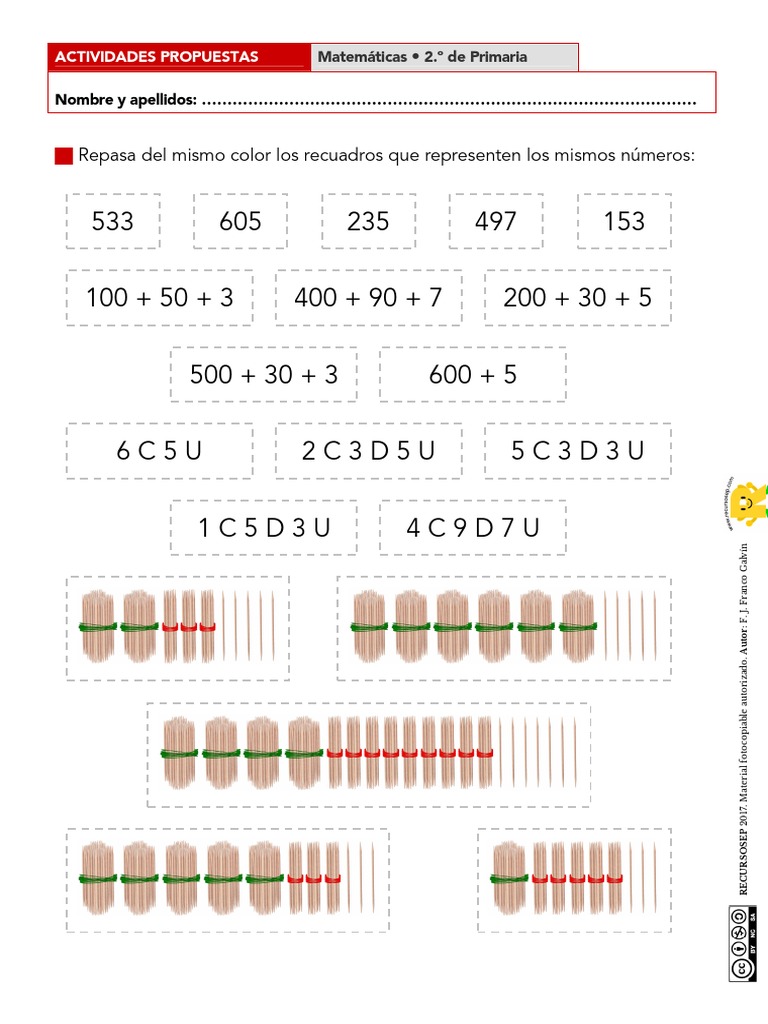 Actividades Matemáticas 2 Primaria Numeración Abn | PDF
