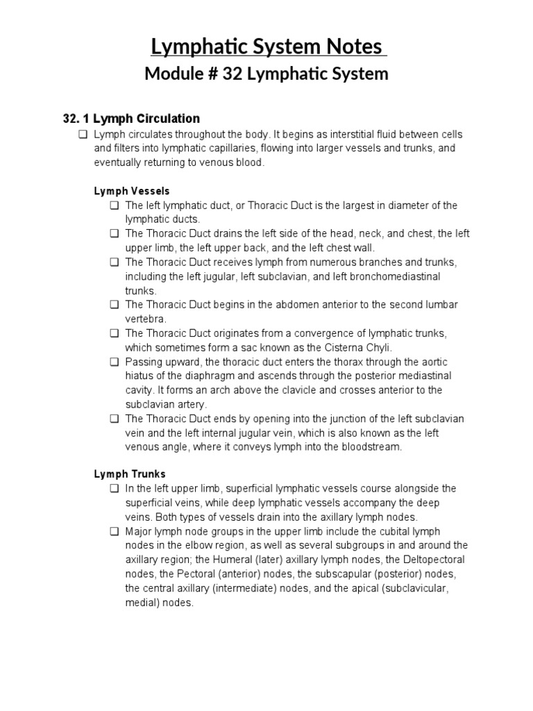 Visible Body Module # 32 Lymphatic System Anatomy Notes | PDF ...