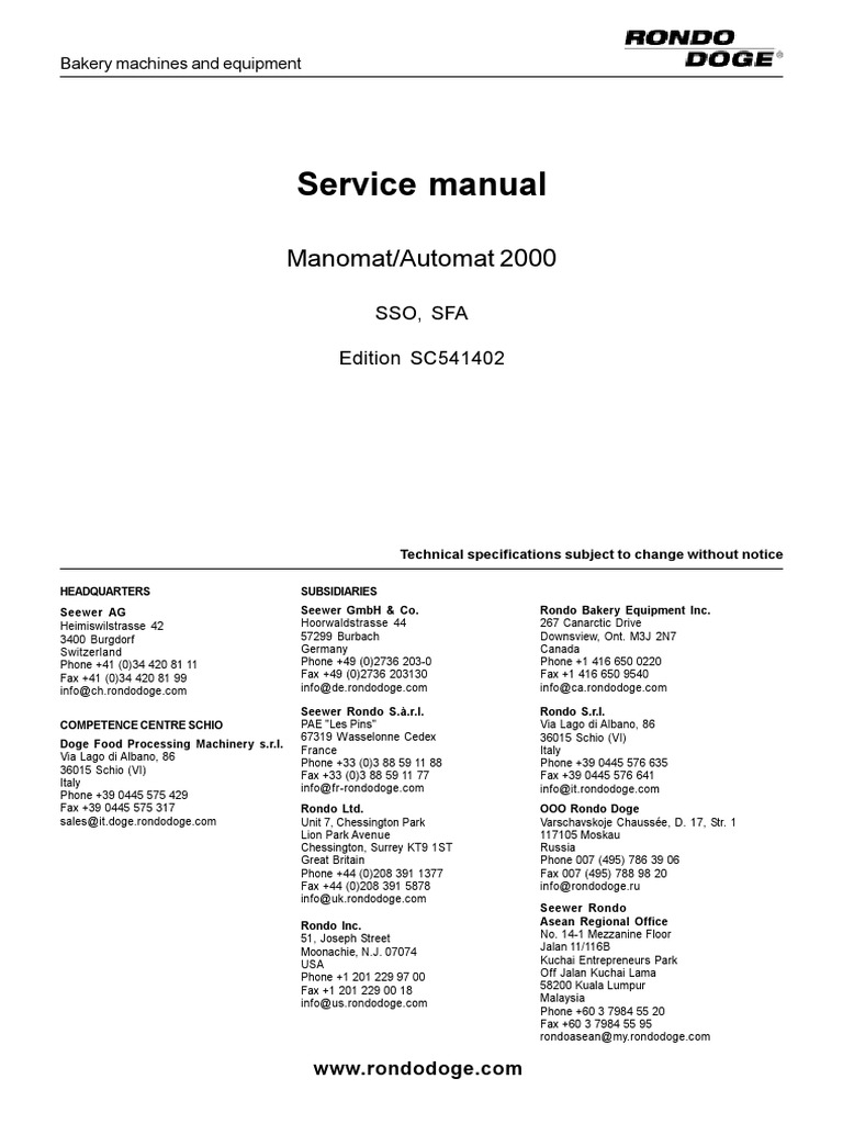Service Manual. Manomat - Automat 2000 SSO, SFA. Edition SC541402 | PDF ...
