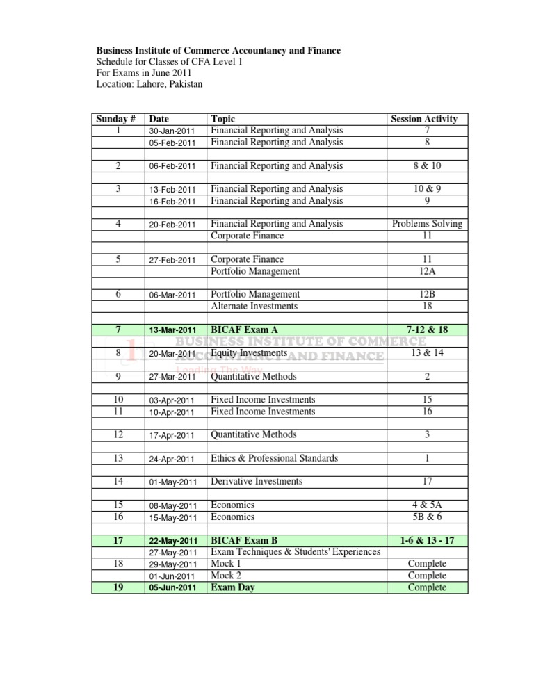 CFA Time Table | PDF