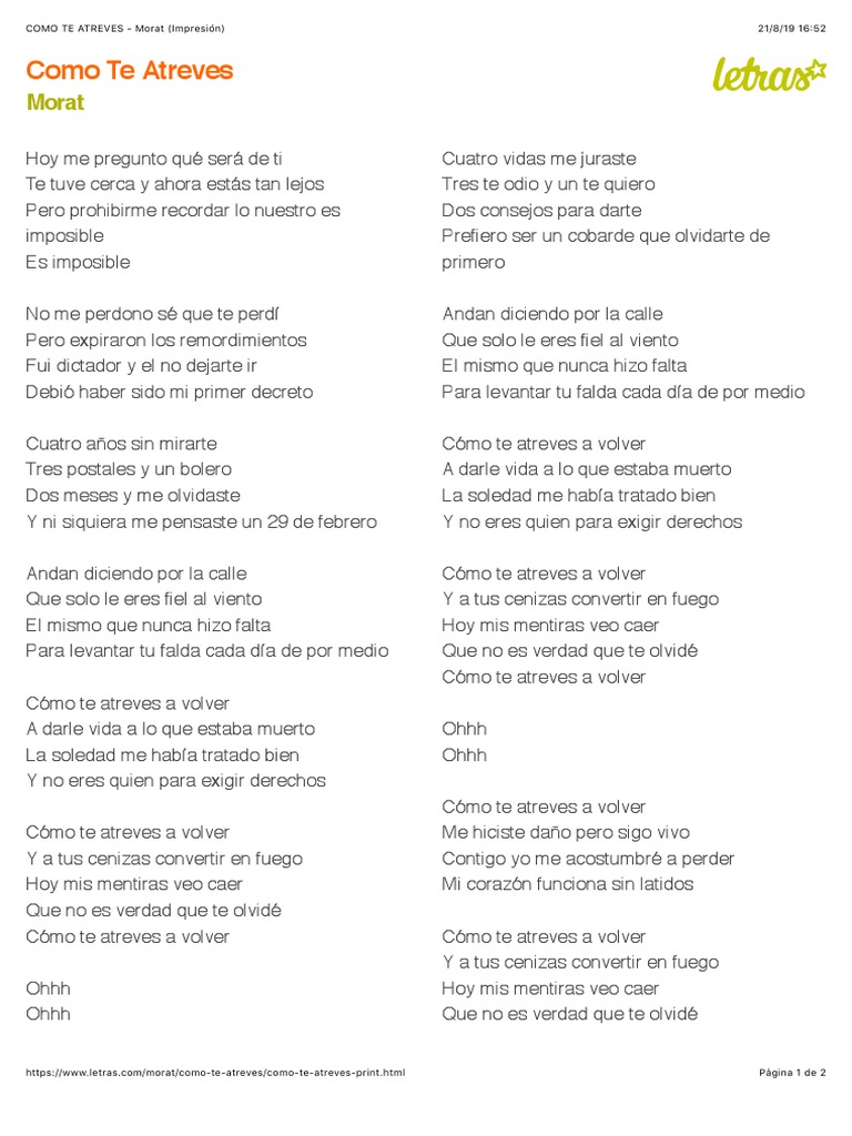 COMO TE ATREVES - Morat | PDF