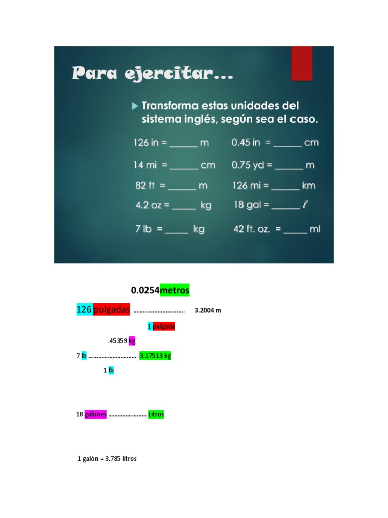 Ejercicios de Conversion de Unidades | PDF