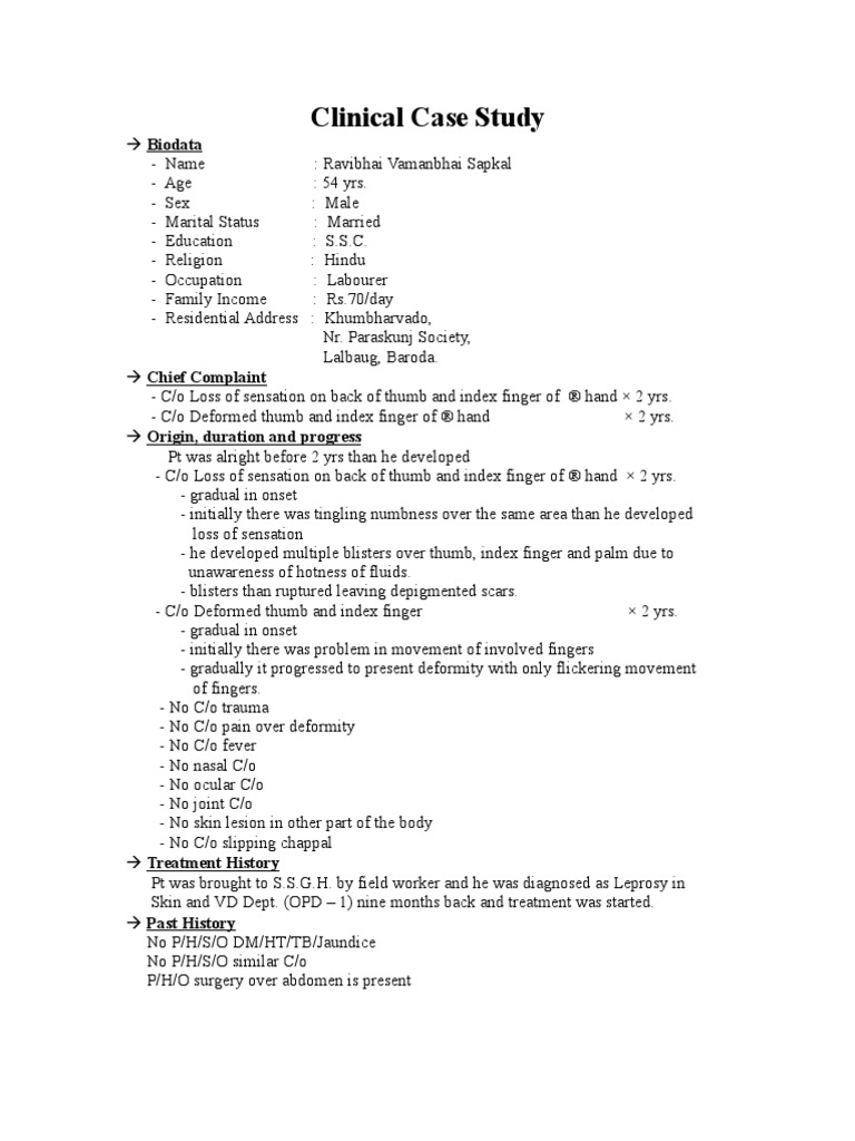 Clinical Case Study | PDF | Leprosy | Pulse