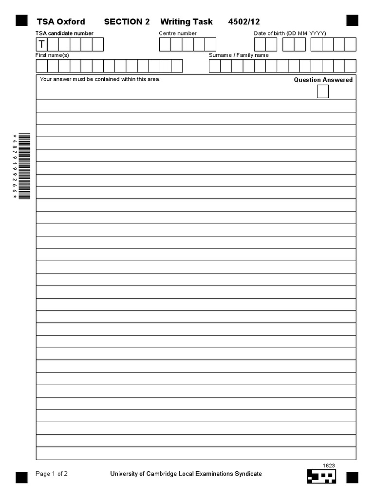 Tsa Oxford Section 2 Specimen Answer Sheet | PDF