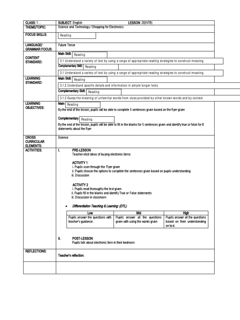 F1.Lesson 20 Reading | PDF | Question | Reading Comprehension