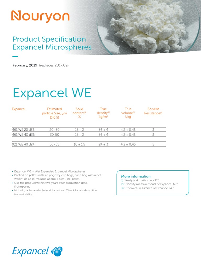 Expancel WE: Product Specification Expancel Microspheres | PDF ...