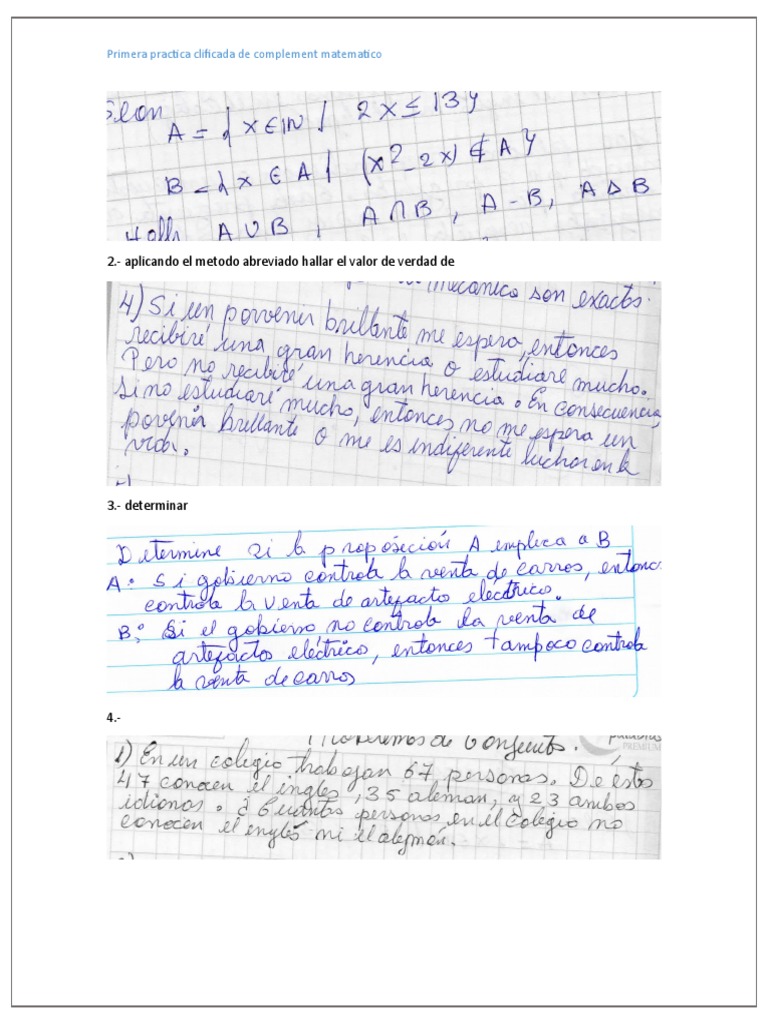 Primera Practica Calificada de Complemento Matematico | PDF