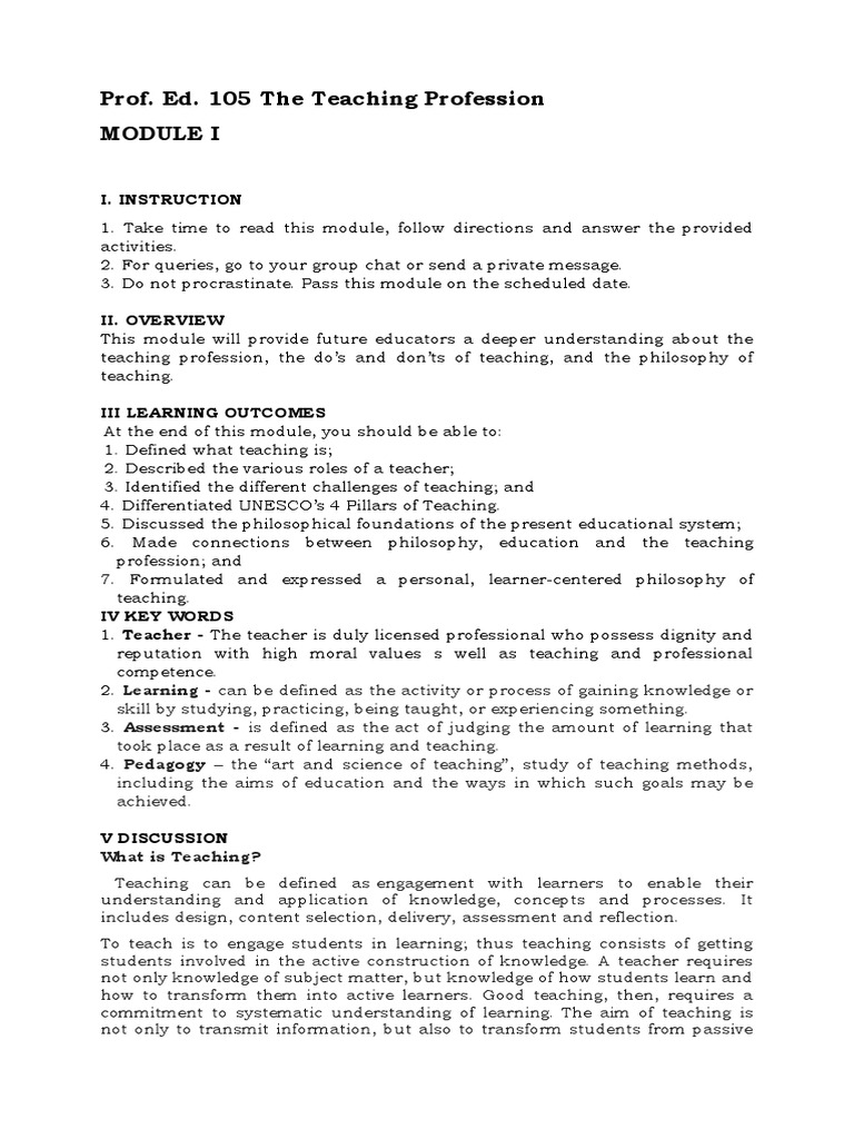Teaching Profession Module 1 | PDF | Project Based Learning | Teachers