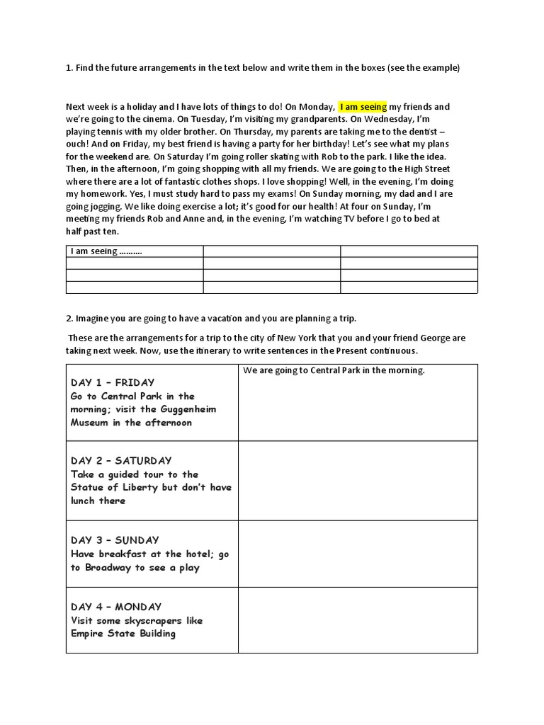 Present Continuous For Future Arrangements - Exercises | PDF