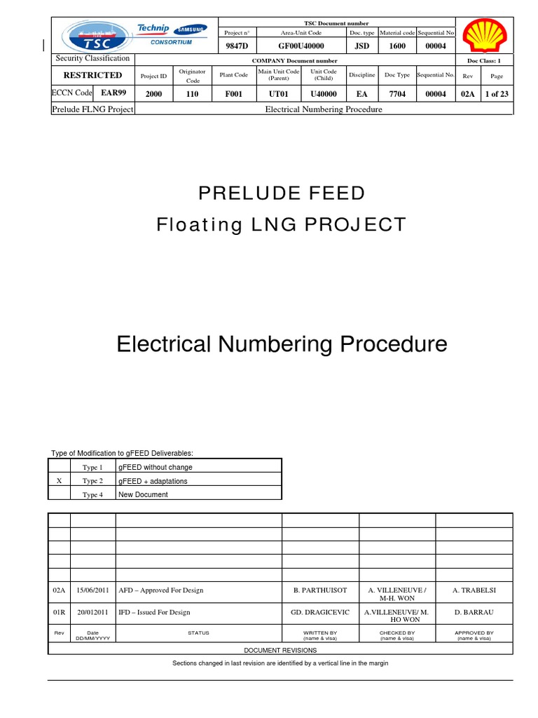 Electrical Numbering Procedure: Prelude Feed Floating LNG PROJECT | PDF ...