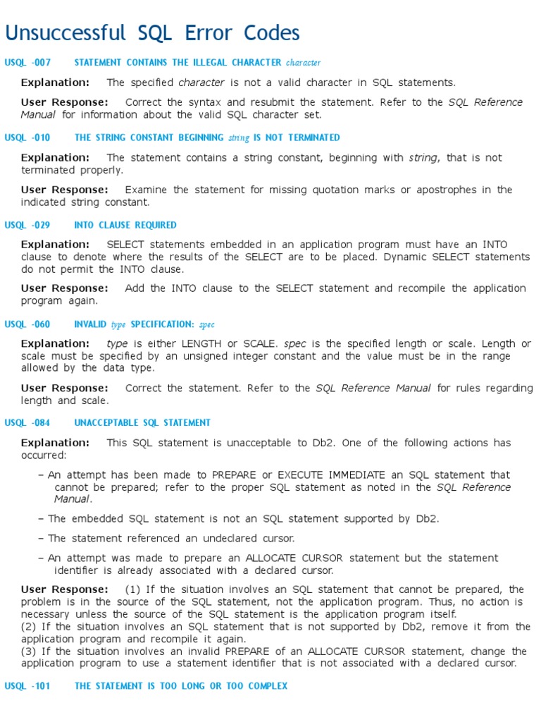 Sql Error Messages And Codes Pdf Relational Database String 0557