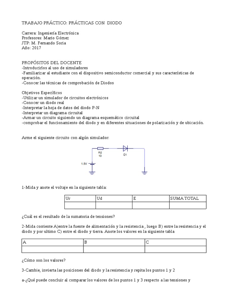 Pràcticas Con Diodos TP | PDF | Diodo | Ingenieria Eléctrica