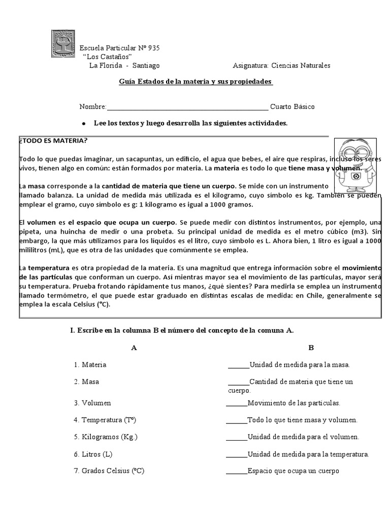 Guia Propiedades y Estados de La Materia Cuarto Básico | PDF | Gases ...