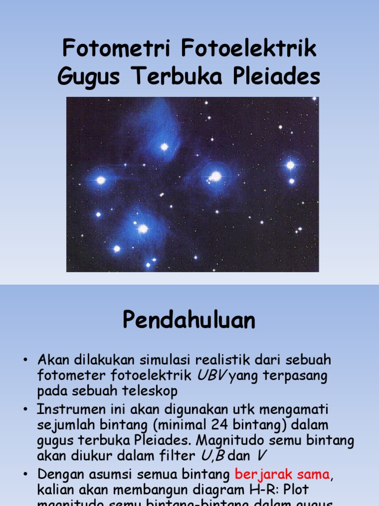 Fotometri Fotoelektrik Gugus Terbuka Pleiades | PDF | Metode & Bahan Ajar