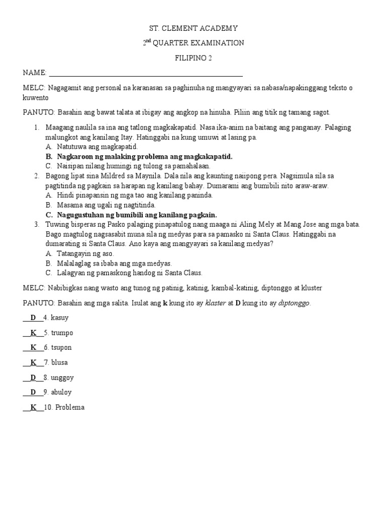 2nd Quarter Examination | PDF