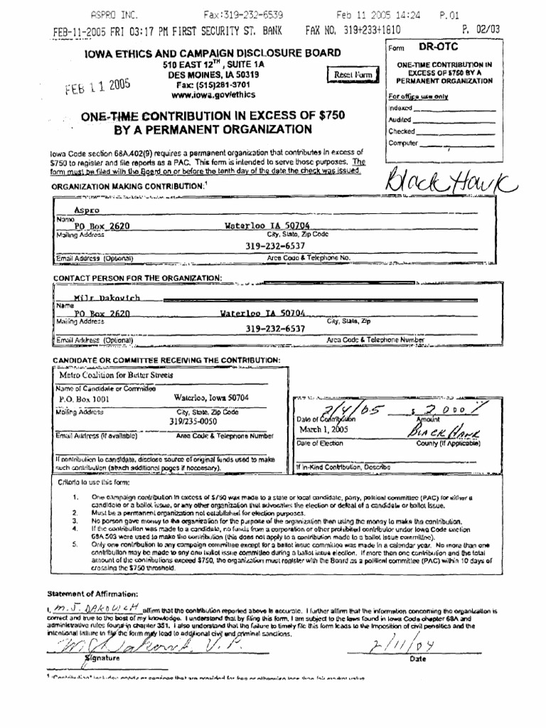 Iowa PAC Contribution Form Submission | PDF | Computing | Written ...