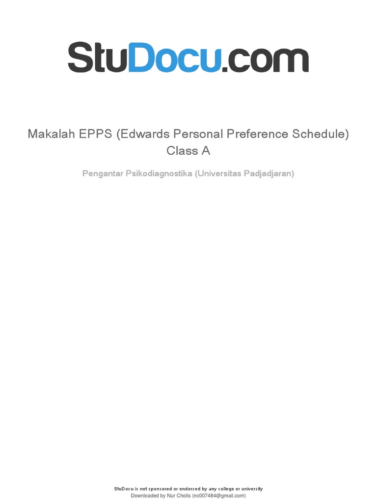 Makalah Epps Edwards Personal Preference Schedule Class A | PDF